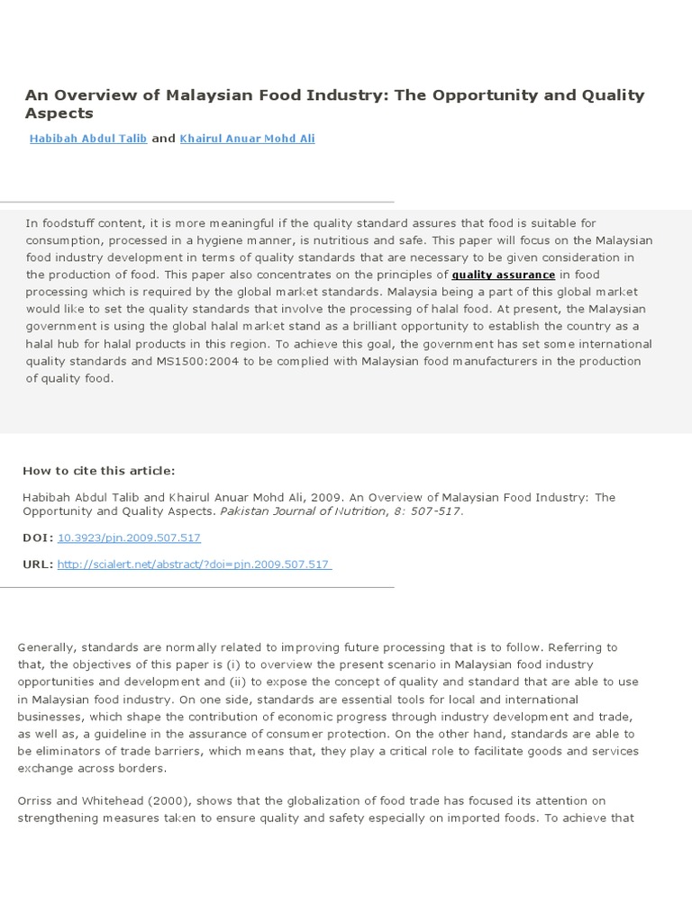 An Overview of Malaysian Food Industry | PDF | Food Safety | Foods