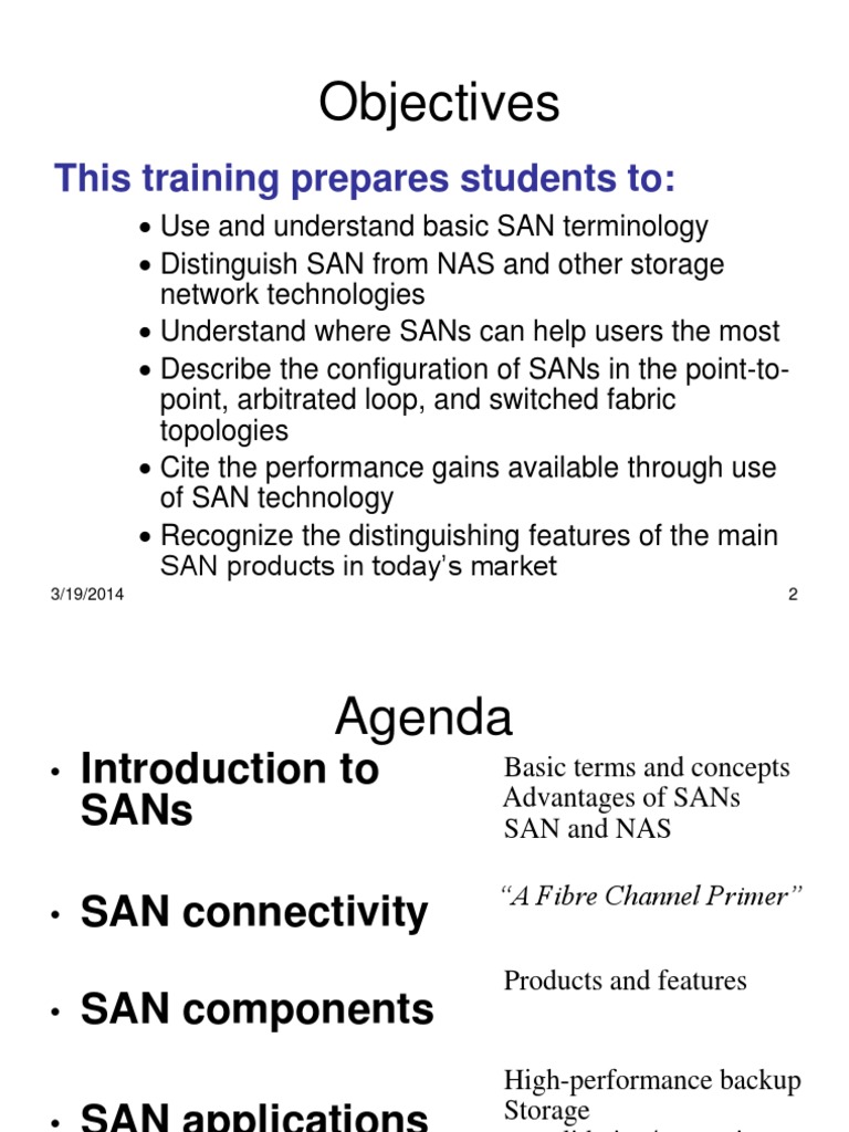 SAN Training Objectives and Components | PDF | Network Topology ...
