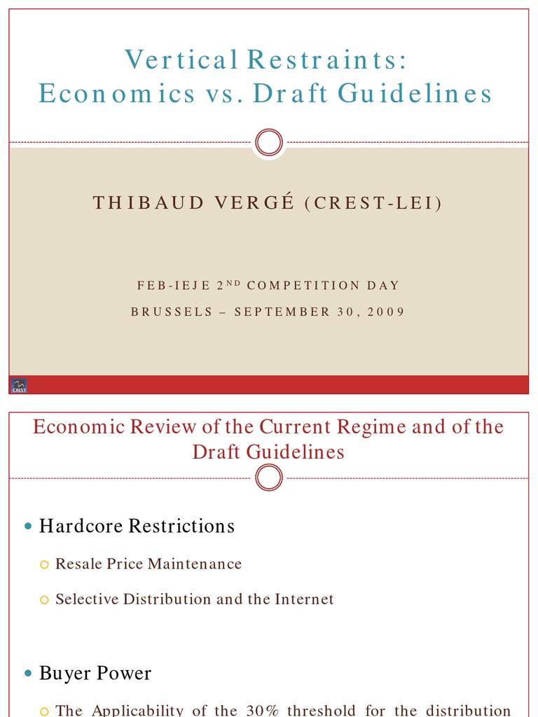 Vertical Restraints and Distribution Agreements, 30.09.2009: An ...