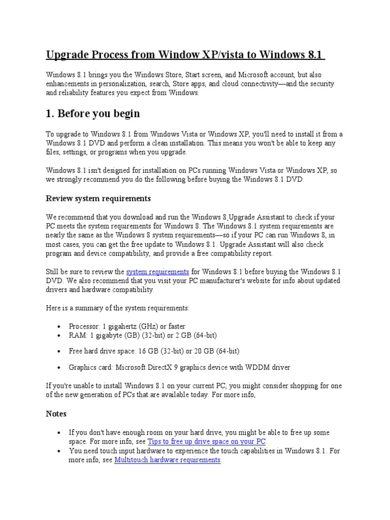 Upgrade Process From Window XP/vista To Windows 8.1: Review System ...