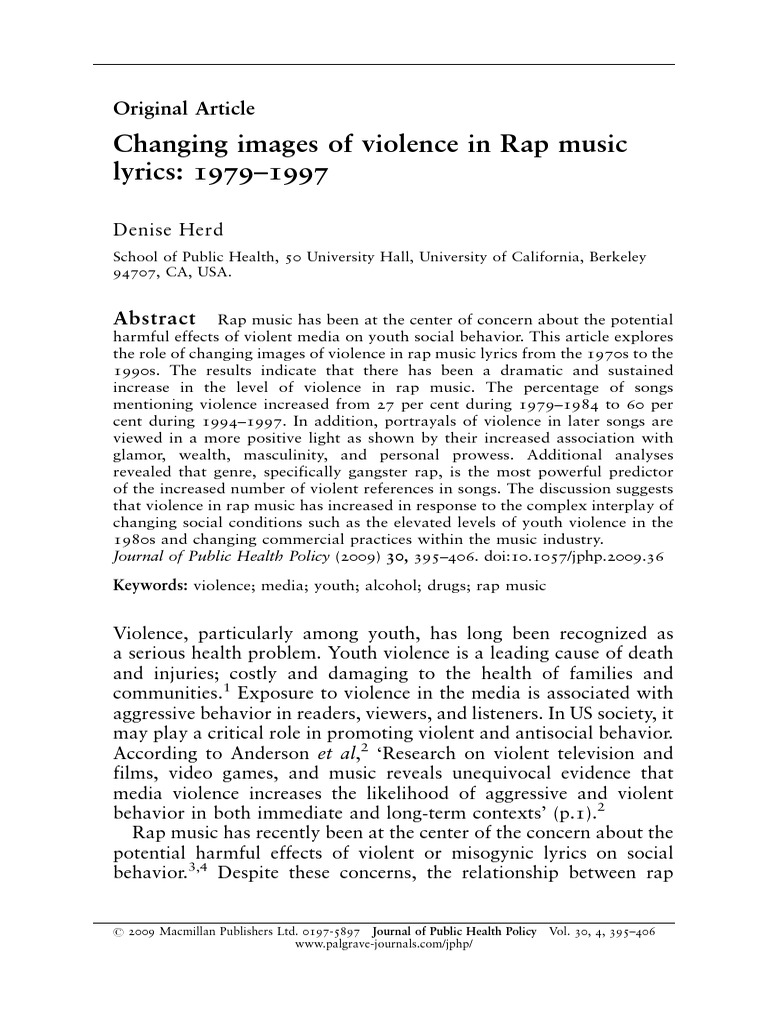 Changing Images of Violence in Rap Music Lyrics | Hip Hop Music | Violence
