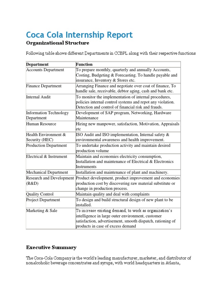 Coca-Cola Internship Overview 2025 | PDF | Coca Cola | The Coca Cola ...
