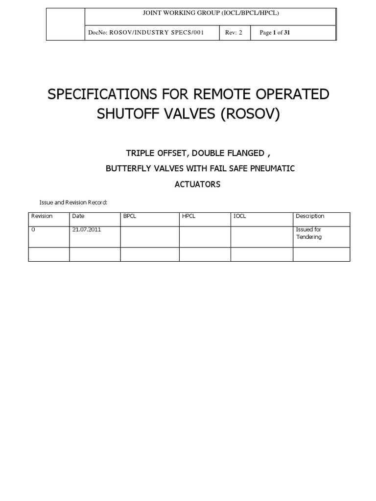 ROSOV Specifications for Safety Valves | PDF | Valve | Specification ...