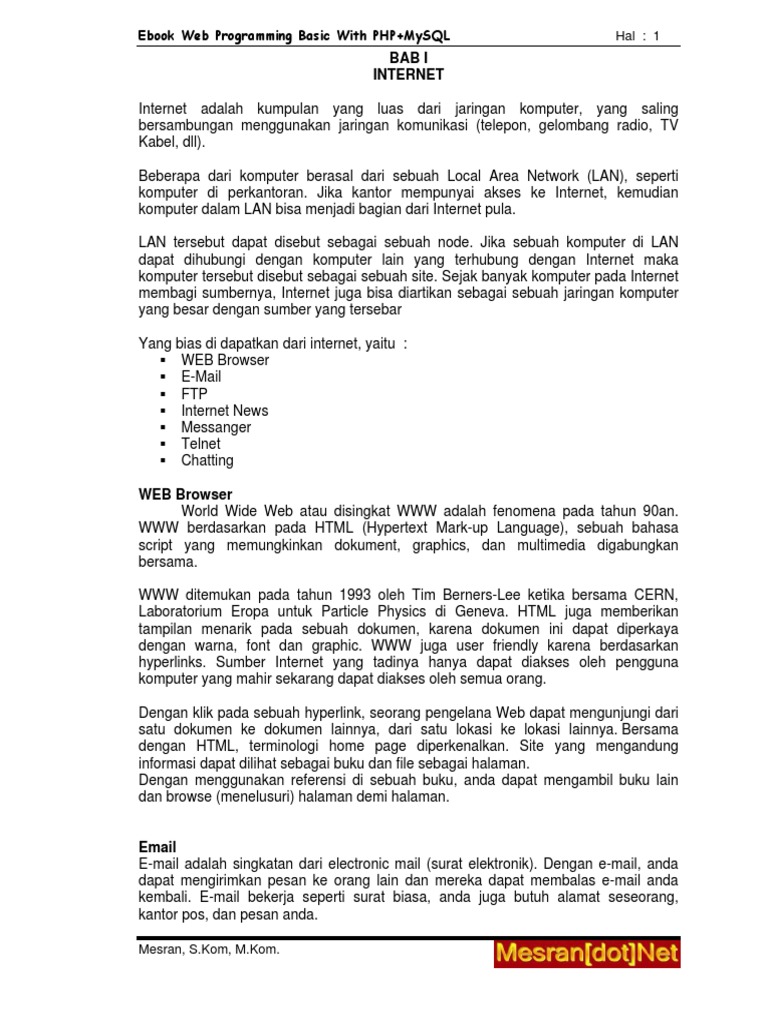 Belajar Bahasa Pemrograman Web (Basic) With PHP+MySQL | PDF | Komputer