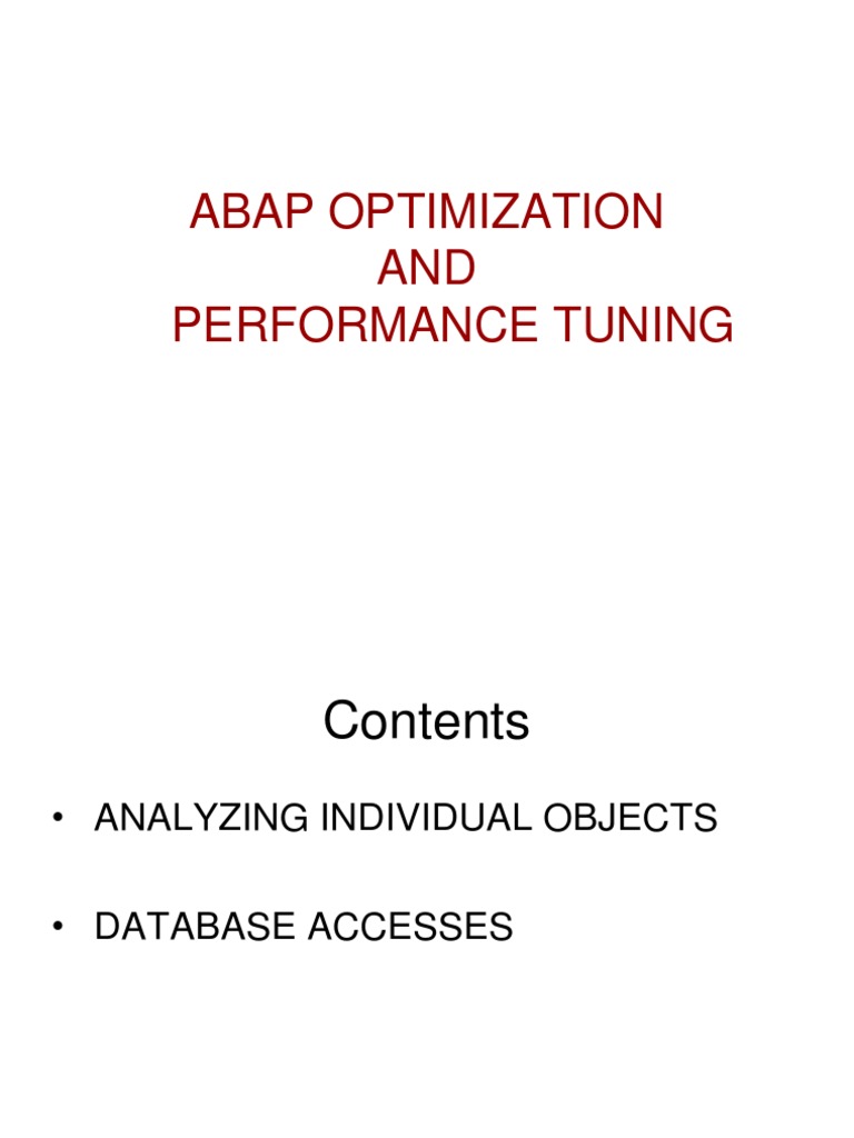 Abap Optimization AND Performance Tuning | PDF | Database Index | Sql Abap Optimization AND Performance Tuning | PDF | Database Index | Sql