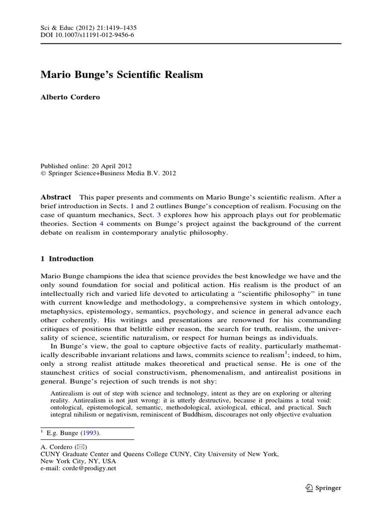 03 Cordero 2012 Mario Bunge's Scientific Realism | PDF | Philosophical ...
