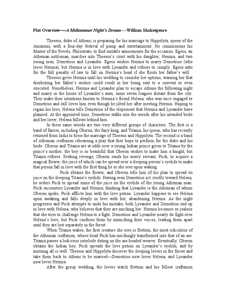 A Midsummer Night's Dream Plot Overview | PDF | A Midsummer Night's Dream