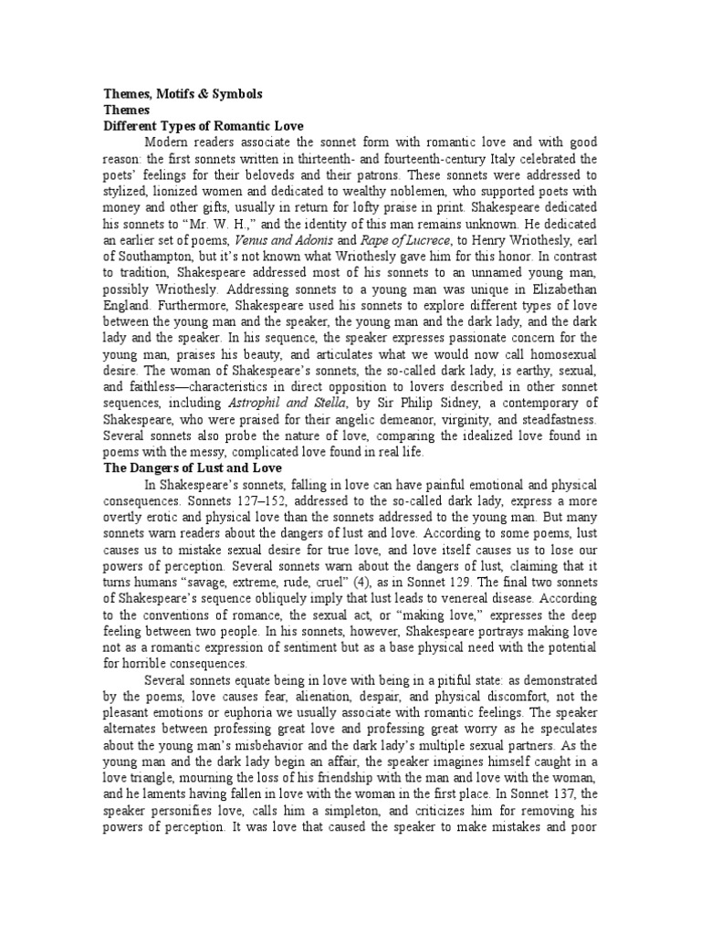 Themes, Motifs & Symbols Themes Different Types of Romantic Love | PDF ...
