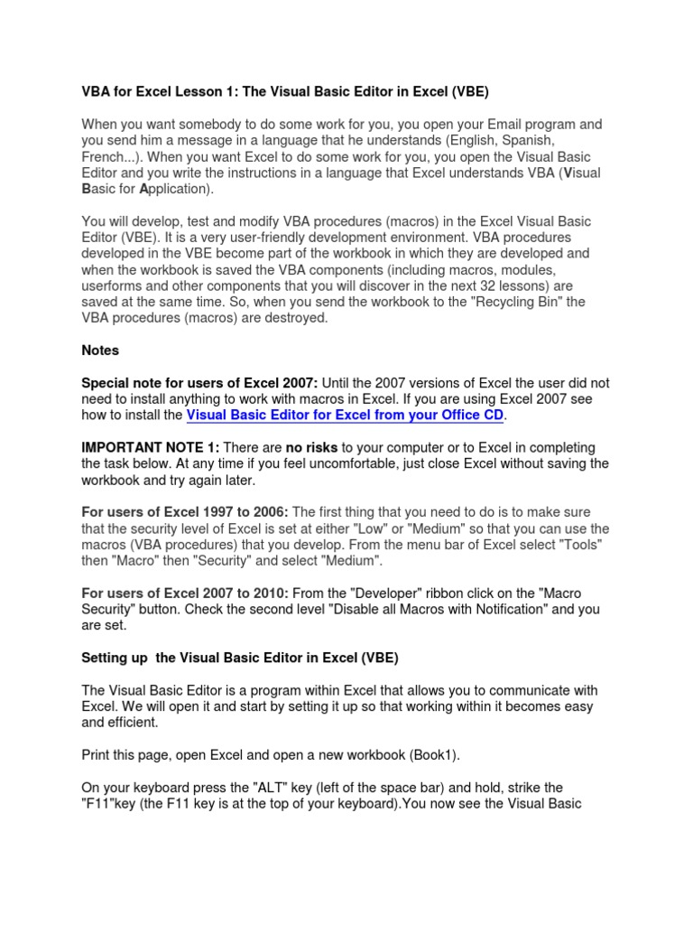 The Visual Basic Editor in Excel (VBE) | PDF | Visual Basic For Applications | Microsoft Excel