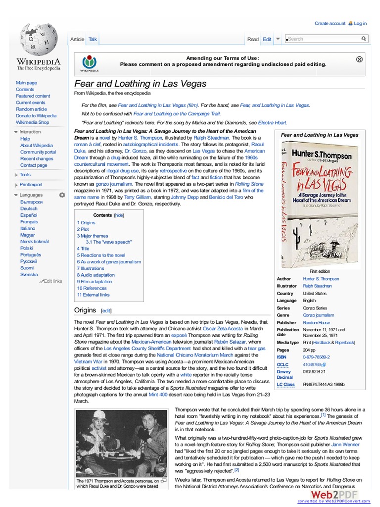 Fear and Loathing in Las Vegas: Origins | PDF
