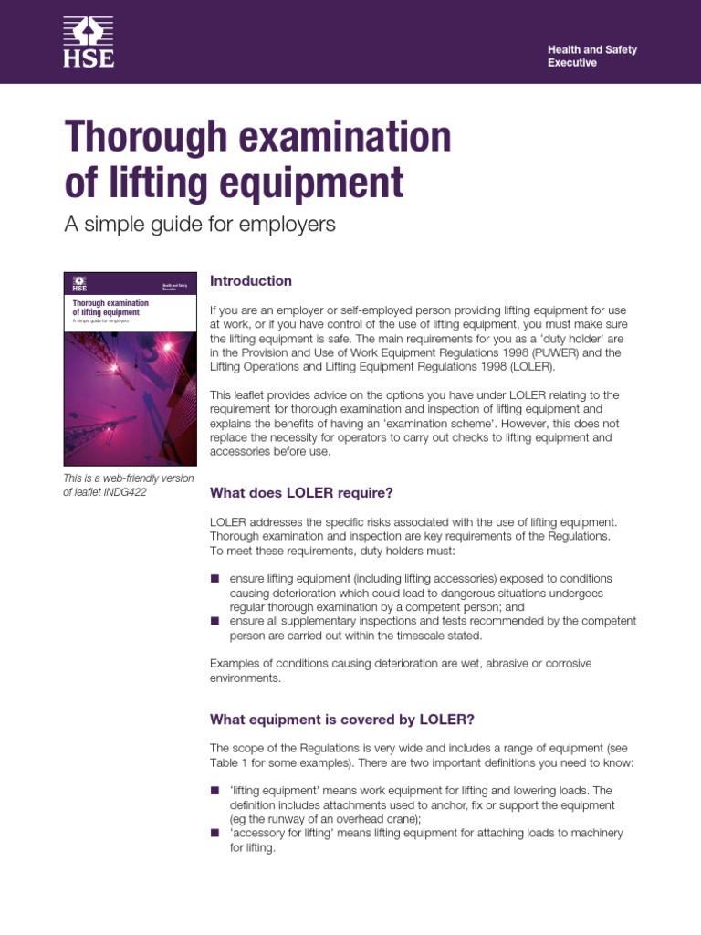 Thorough Examination of Lifting Equipment | PDF
