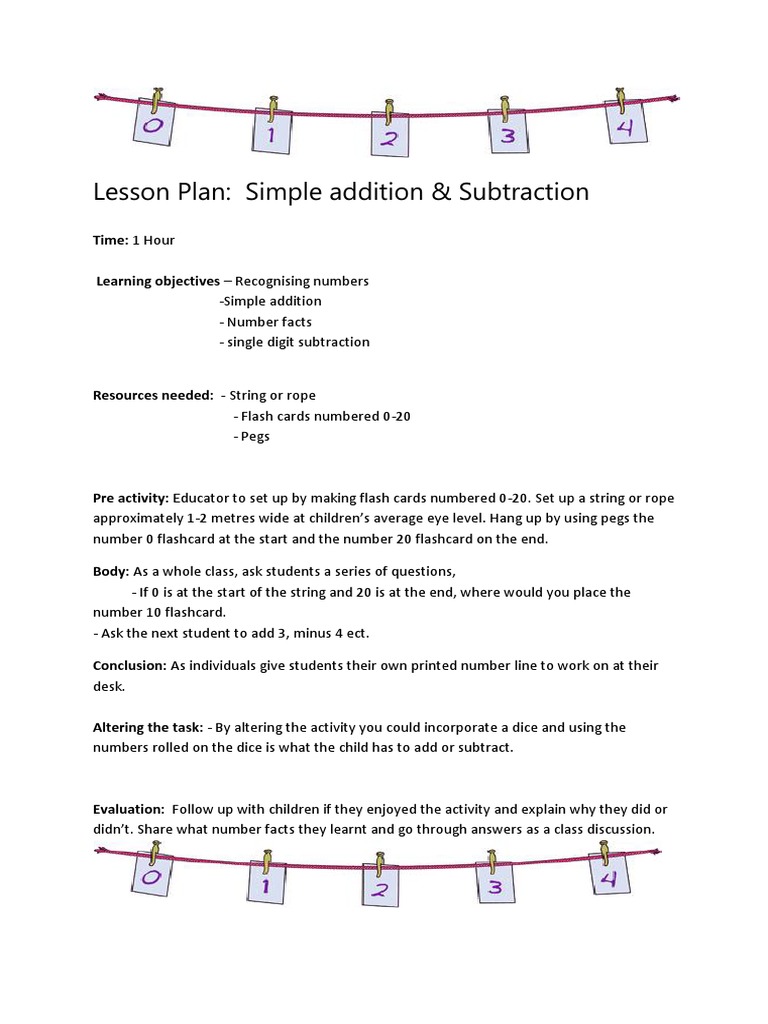 Lesson Plan Addition and Subtracting | PDF | Lesson Plan | Learning