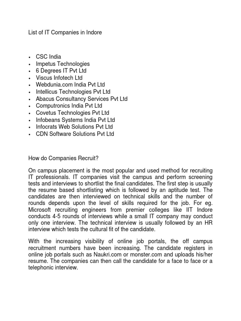 IT Companies in Indore Overview | PDF