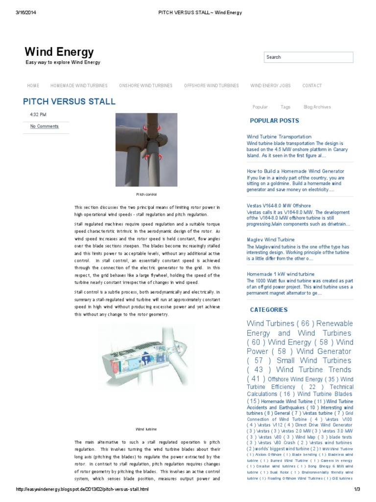 Pitch Versus Stall Wind Energy | PDF | Wind Power | Wind Turbine
