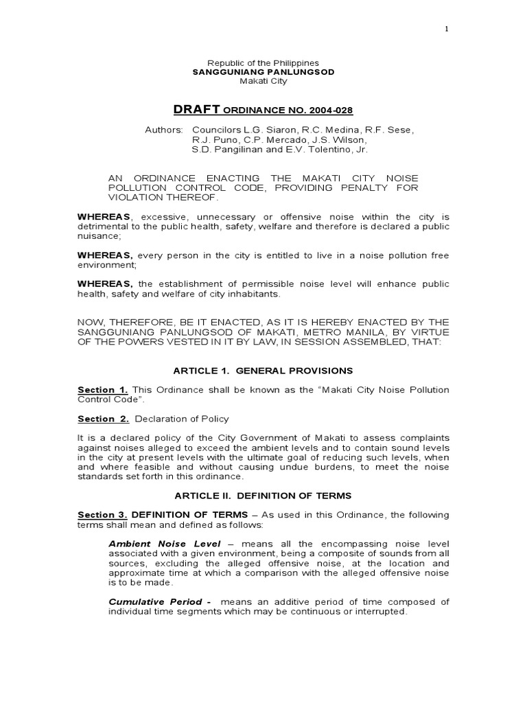 Makati City Draft Ordinance # 2004-028 | PDF | Decibel | Noise