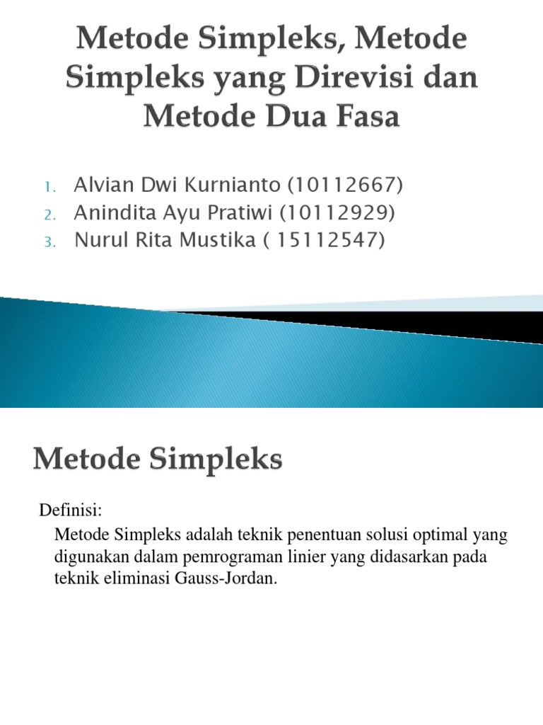 Metode Simpleks, Metode Simpleks Yang Direvisi Dan | PDF | Metode ...