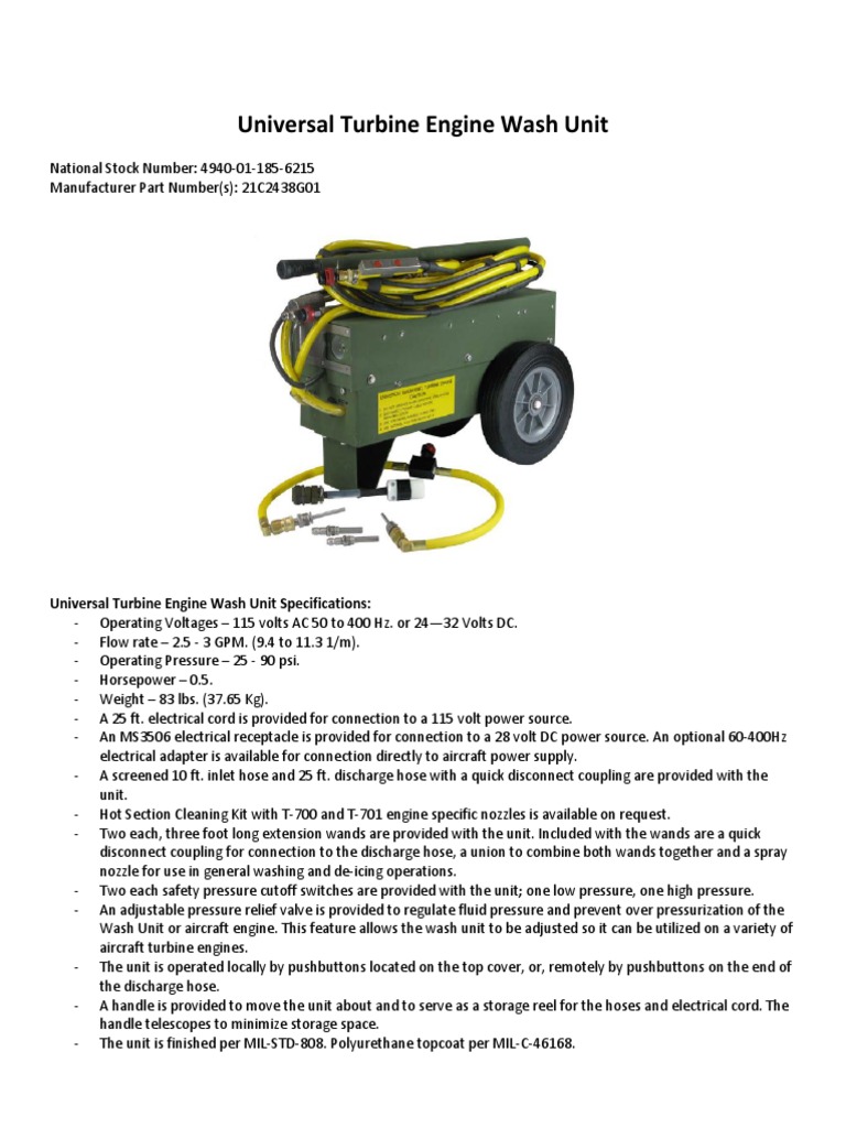 Universal Turbine Engine Wash Unit 21C2438G01, 4940-01-185-6215 | PDF ...