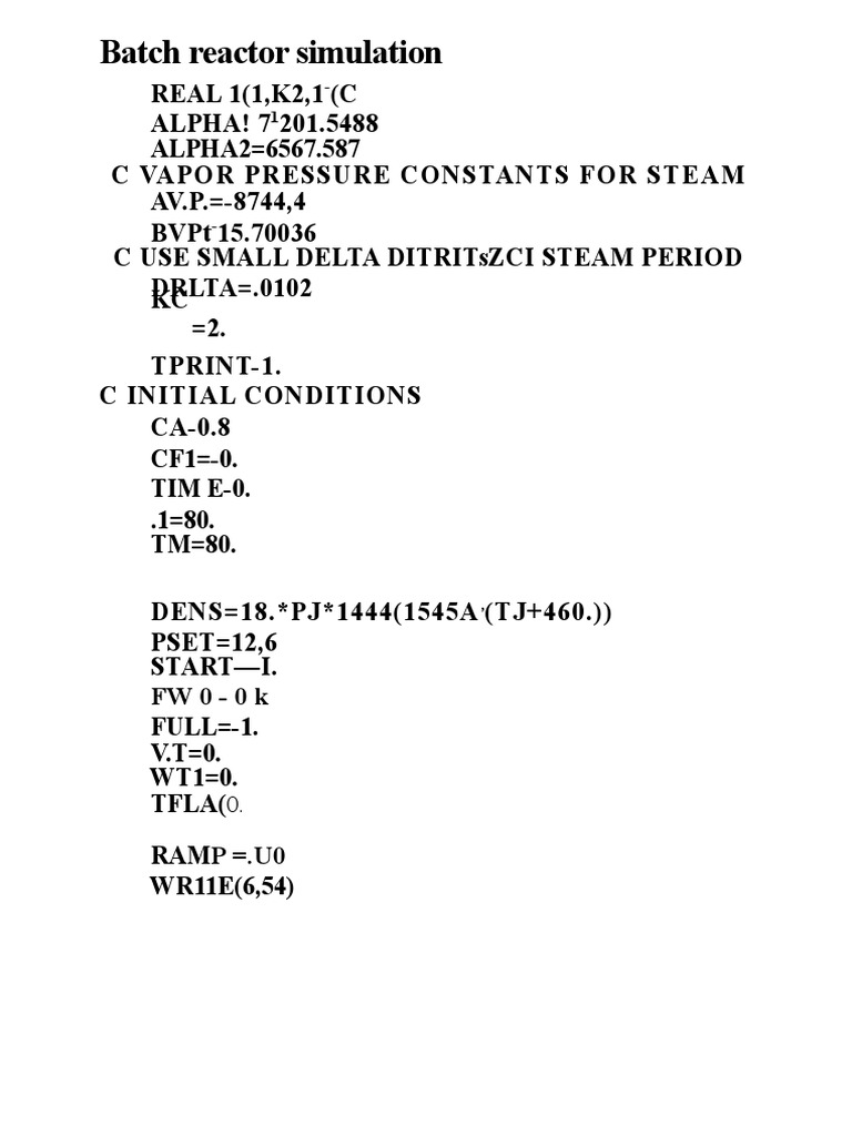 Batch Reactor Simulation Parameters | PDF | Teaching Methods ...