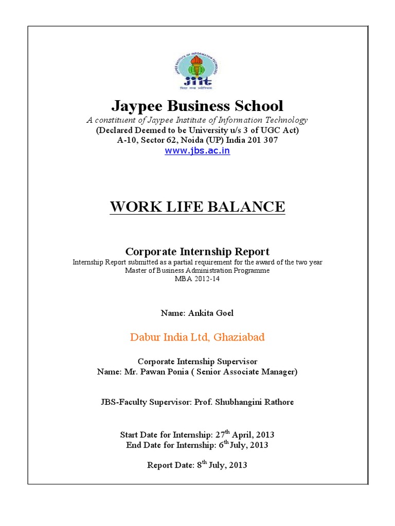Internship Report | PDF | Work–Life Balance | Expense