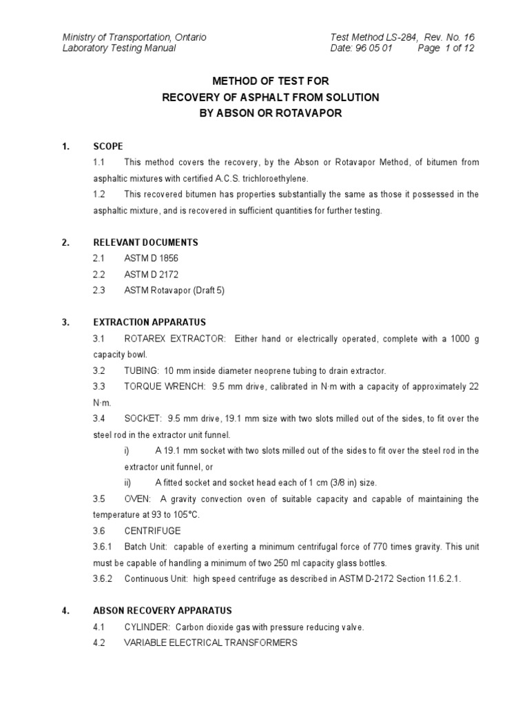 Recovery of Asphalt from Solution by Abson or Rotavapor: A ...