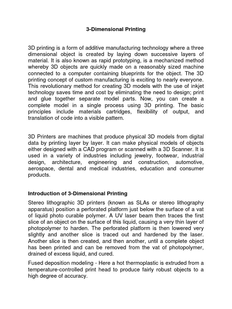 Abstract of The 3d Printing Technology | PDF | 3 D Printing | Art Media