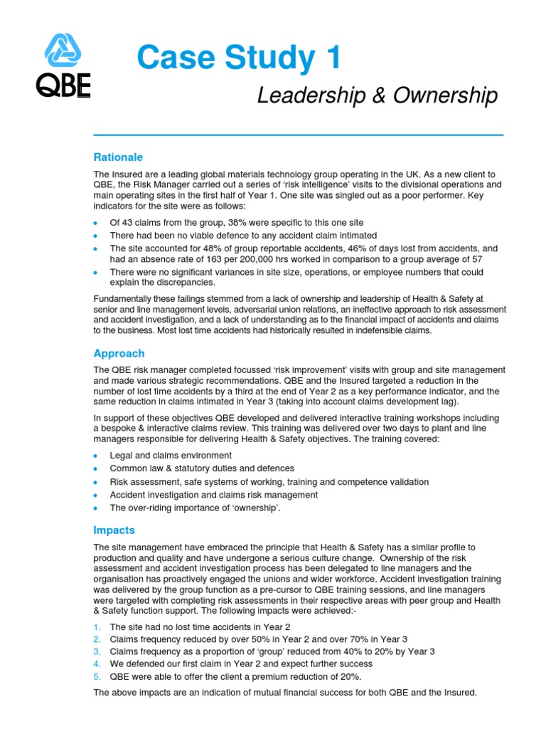 Case Study 1 | Occupational Safety And Health | Risk Management