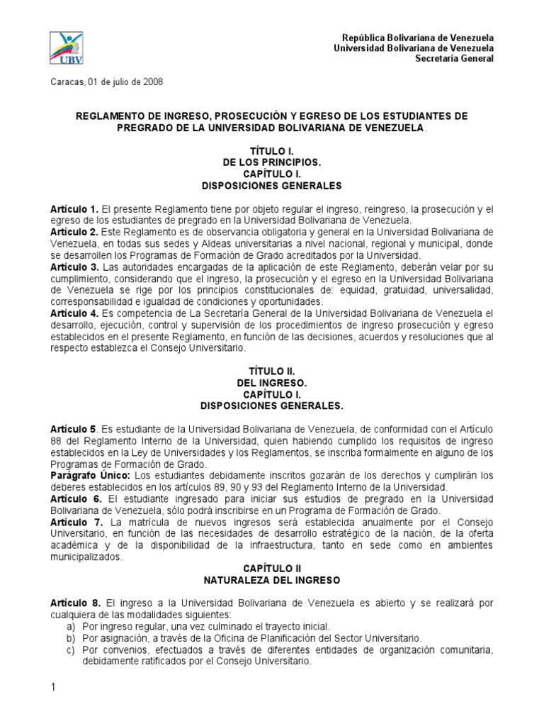 Reglamento de Ingreso, Prosecución y Egreso de Los Estudiantes de ...