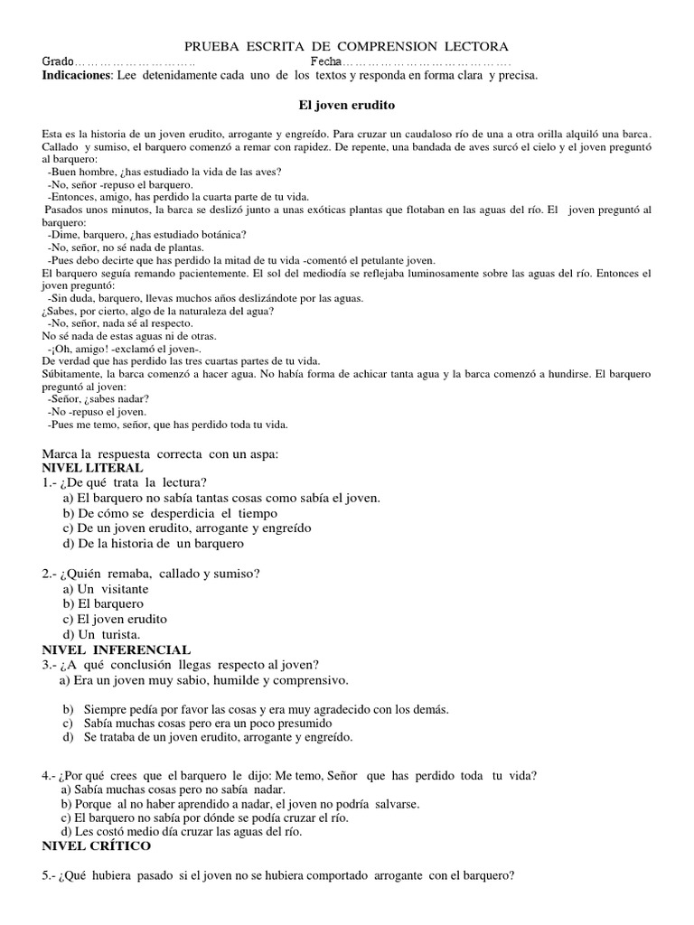 Prueba Escrita de Comprension Lectora | PDF | Oveja | Ropa