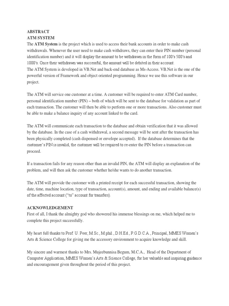 Atm System | PDF | Use Case | Automated Teller Machine