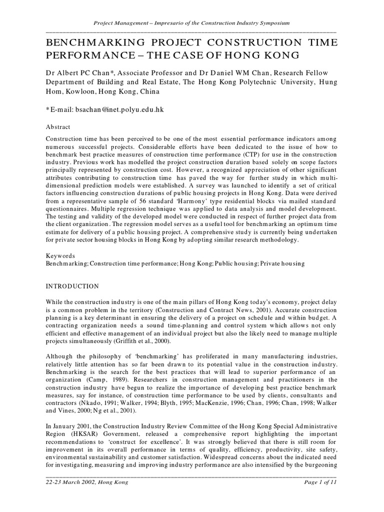 Benchmarking Construction Time in Hong Kong | PDF | Art