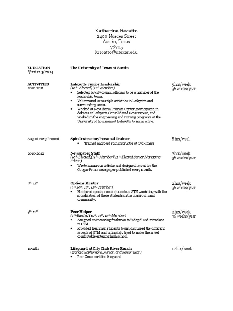 2400 Nueces Street Austin, Texas 78705 Krecatto@utexas - Edu: Katherine ...