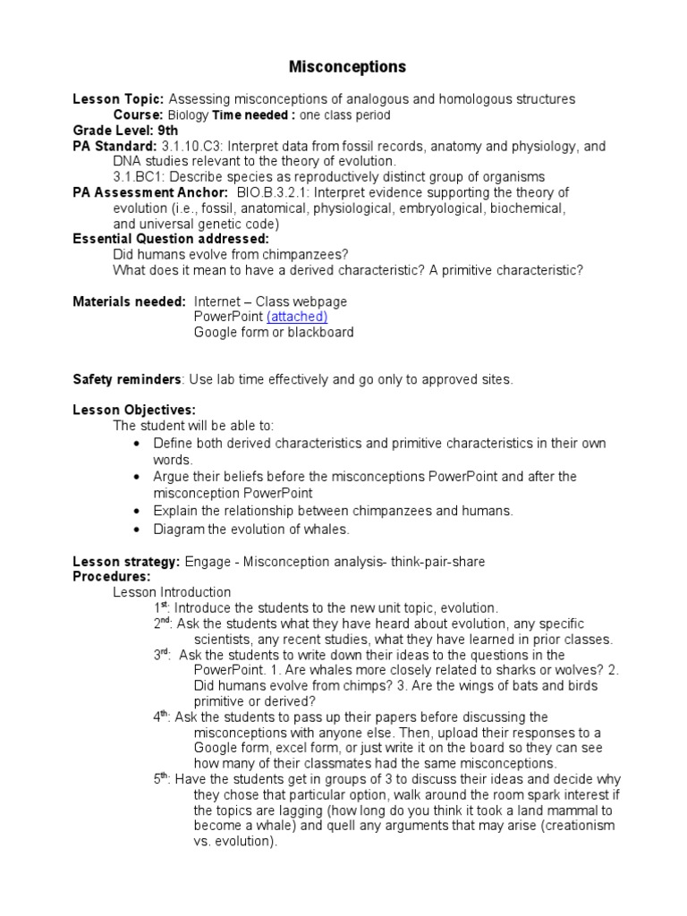 LP 1 Misconception Lesson | PDF | Life Sciences | Biology