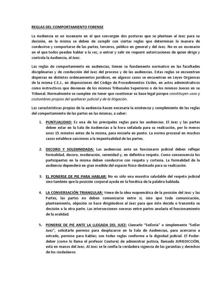 Reglas Del Comportamiento Forense | PDF | Juez | Ley procesal
