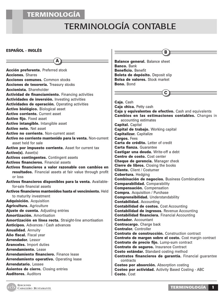 Terminologia Contable Ingles | PDF | Gastos | Débitos y Créditos