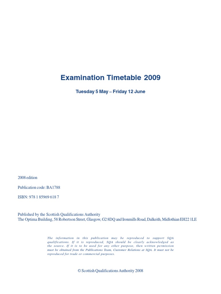 SQA Exam Timetable - 2009 | PDF