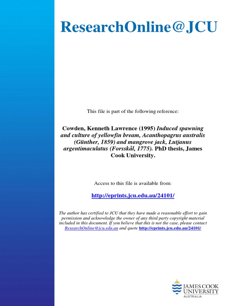 Induced Spawning and Culture of Yellowfin Bream and Mangrove Jack ...