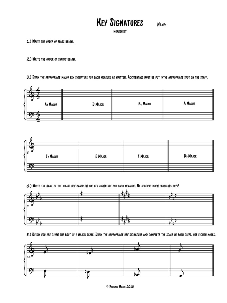Key Signatures (Worksheet) | PDF