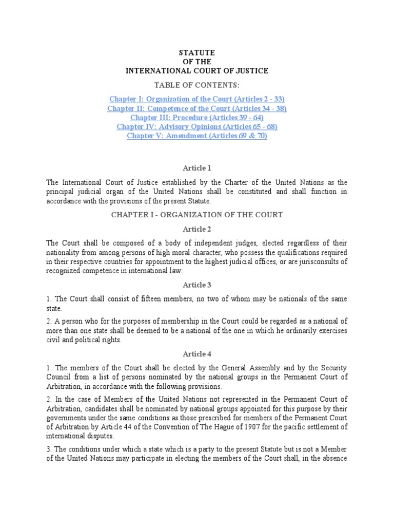 ICJ Statute: Court Organization | PDF | Judgment (Law) | Judge
