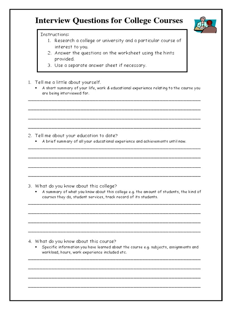 College Interview Questions Worksheet | PDF | Teachers | Educational Psychology