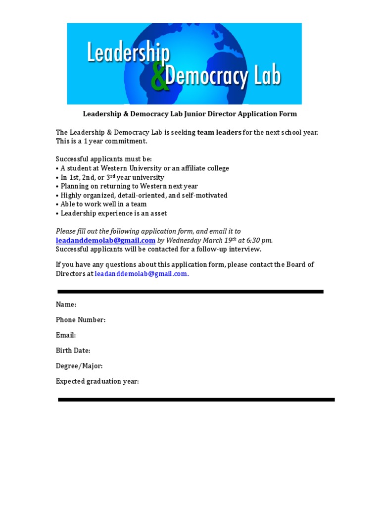 Junior Director Application Form | PDF | Career & Growth