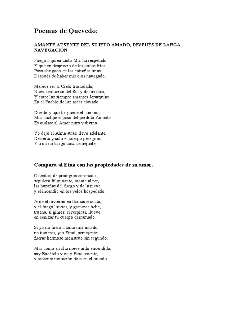 Poemas Amorosos de Quevedo | PDF | Naturaleza