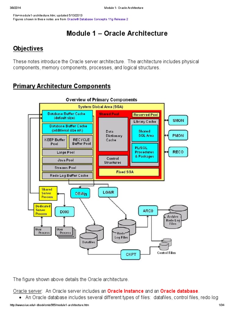 Module 1 - Oracle Architecture | PDF | Cache (Computing) | Pl/Sql