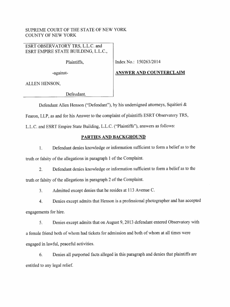 Answer and Counterclaim | PDF