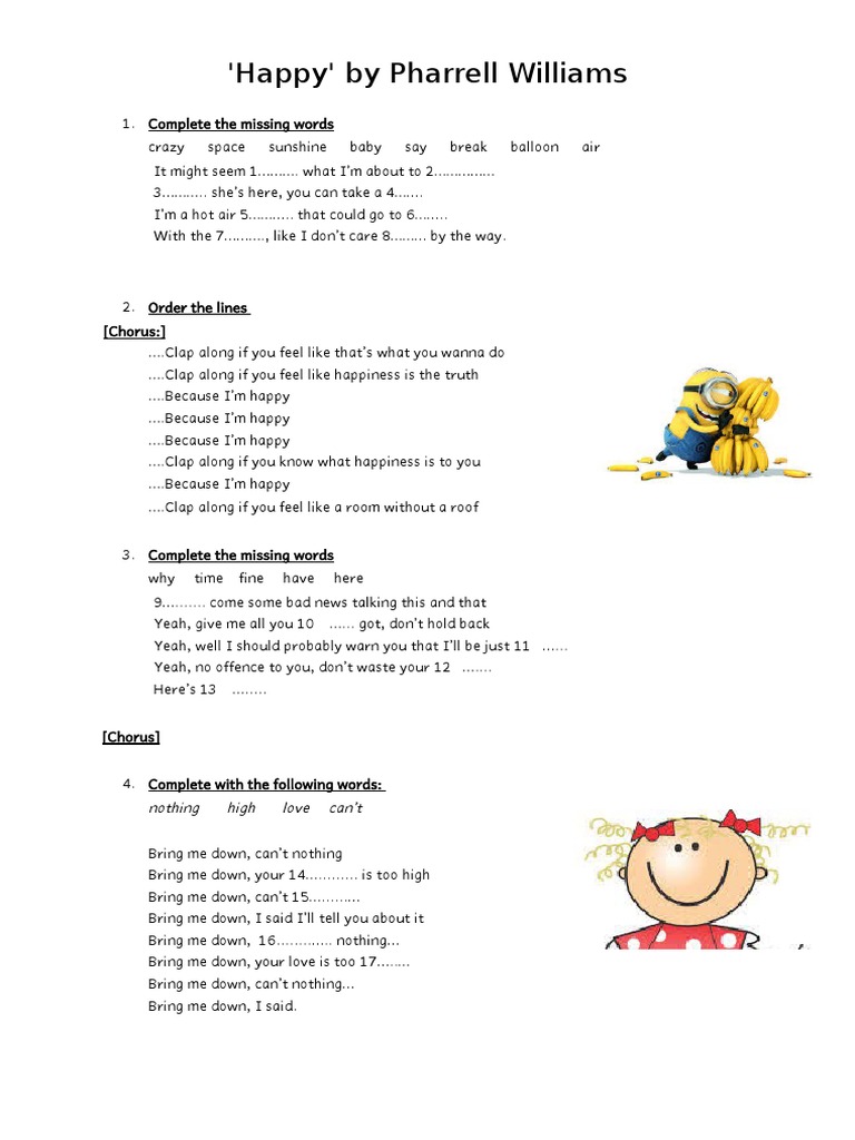 Pharrell Williams' "Happy" Lyrics Worksheet | PDF | Language Arts ...