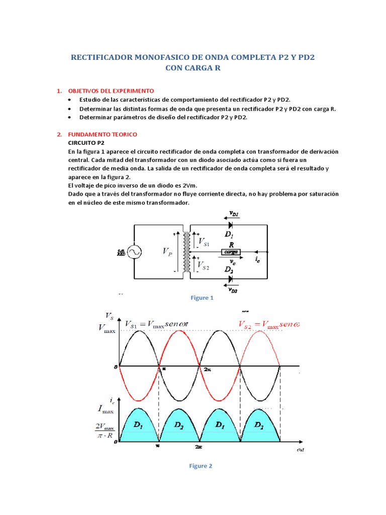 Rectificador Monofasico de Onda Completa P2 y PD2 Con Carga R | PDF | Rectificador | Diodo