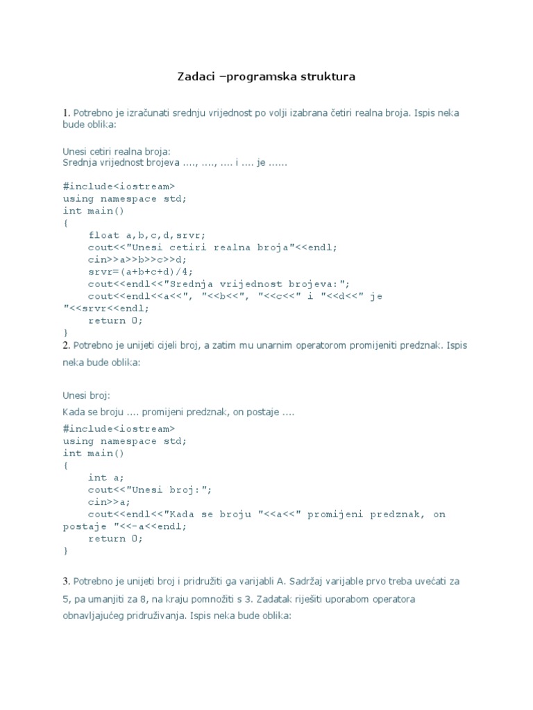 Zadaci C++ Programski Jezik OOP | PDF