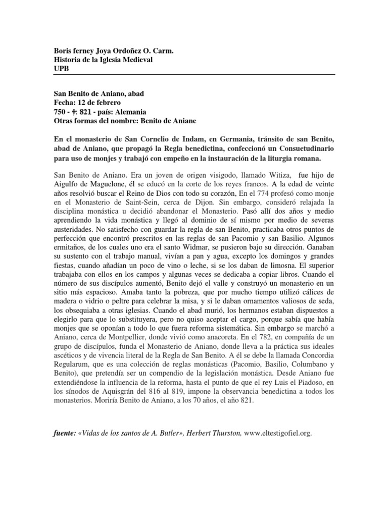 San Benito de Aniano | PDF | Monasterio | Orden de San Benito