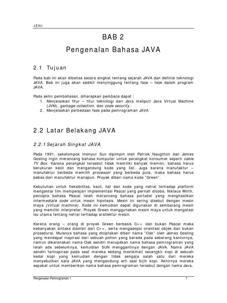 JENI Intro1 Bab02 Pengenalan Bahasa JAVA | PDF