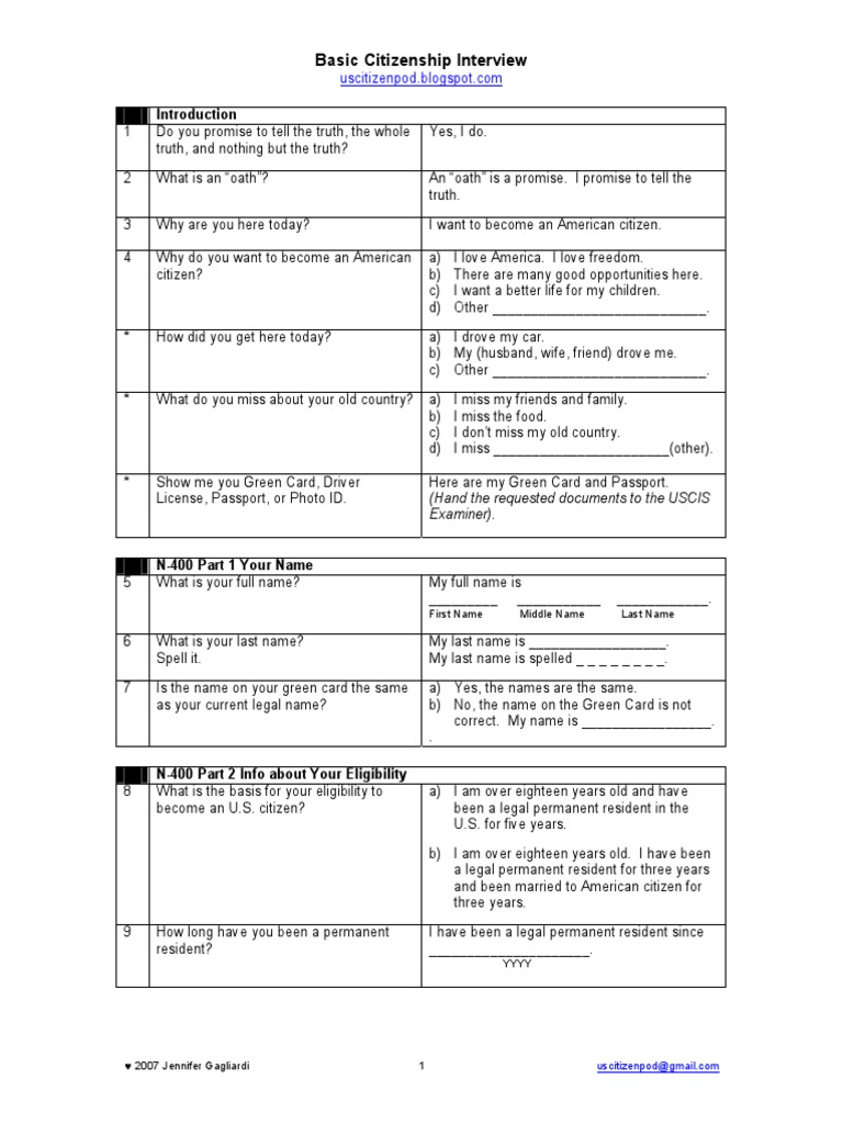 Basic Citizenship Interview | PDF | Permanent Residence (United States ...