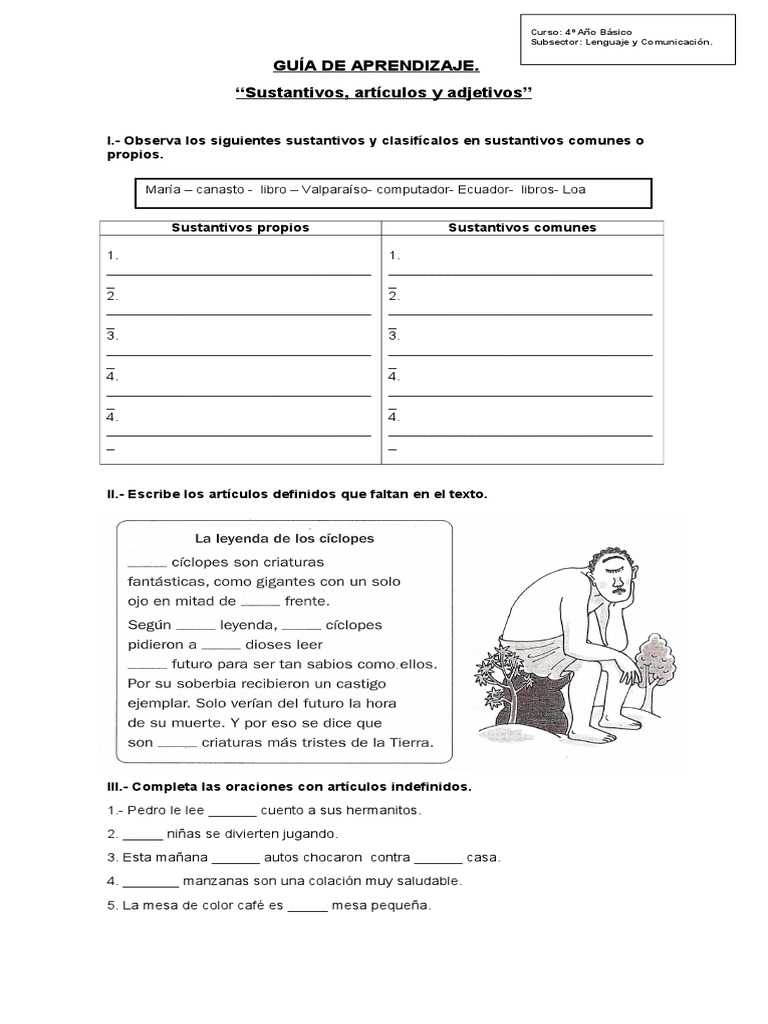 Guía Nº3 Sustantivos, Artículos y Adjetivos | PDF